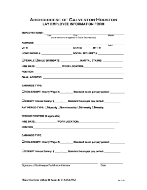 Fillable Online archgh LAY EMPLOYEE INFORMATION FORM Fax Email Print ...