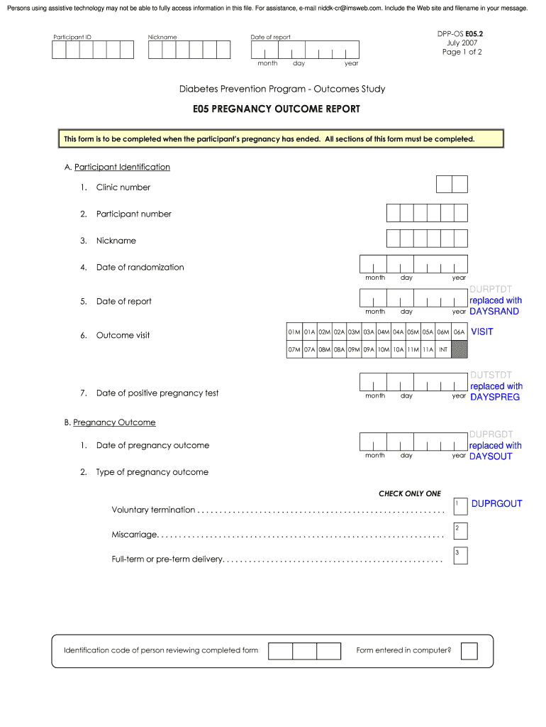 Fillable Online niddkrepository Pregnancy outcome report - NIDDK Central Repository ...