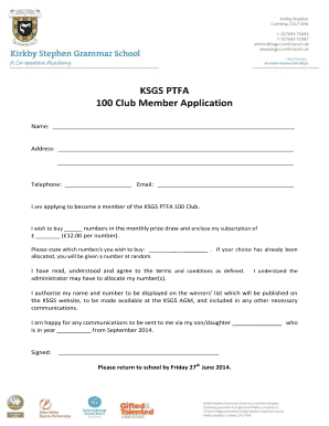 Fillable Online 100 Club Application Form - PDF Fax Email Print - pdfFiller