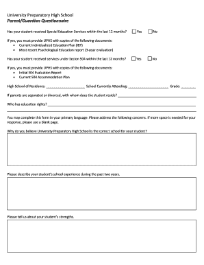 Fillable Online tcoe University Preparatory High School ParentGuardian ...