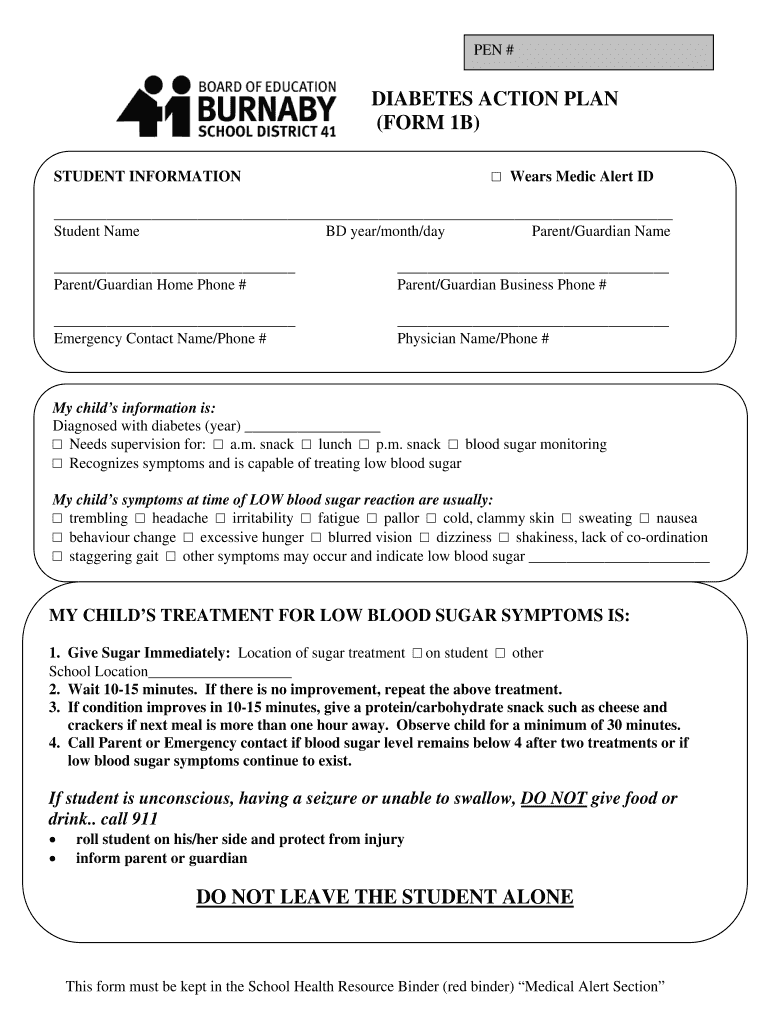 Fillable Online Diabetes Information Form - Alpha Secondary School Fax ...