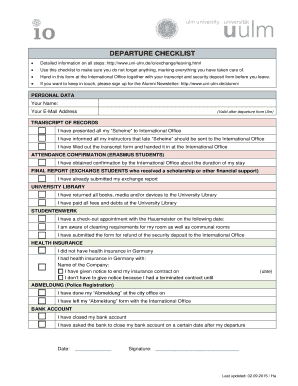 Fillable Online uni-ulm DEPARTURE CHECKLIST Fax Email Print - pdfFiller