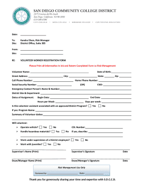 Fillable Online sdcity Volunteer Work Registration Form Fax Email Print ...