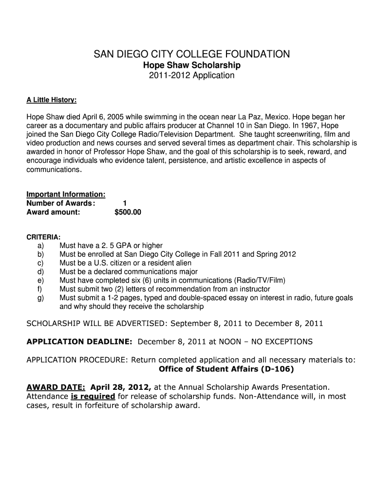 Fillable Online sdcity Hope Shaw, an award-winning documentary producer ...