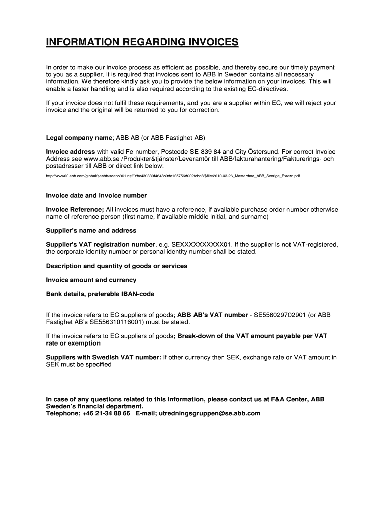 Fillable Online INFORMATION REGARDING INVOICES Fax Email Print - pdfFiller
