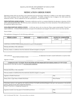 Fillable Online wonderschildcare MEDICATION ORDER FORM - Wonders Child ...