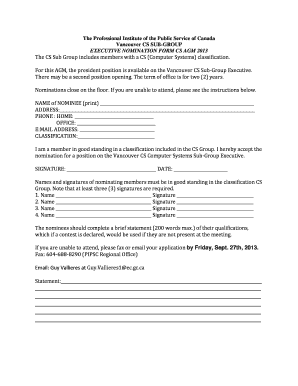 Fillable Online EXECUTIVE NOMINATION FORM CS AGM 2013 Fax Email Print - pdfFiller
