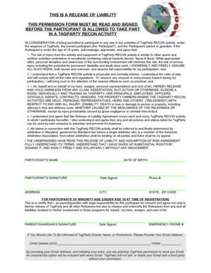Fillable Online Liability Release Form - TagParty RECON Fax Email Print ...