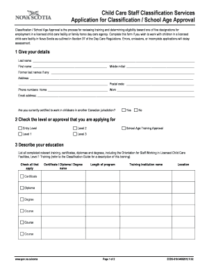 Fillable Online Application for Classification / School Age Approval ...