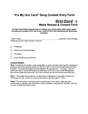 Fillable Online life umt It's My Griz Card Song Contest Entry Form ...