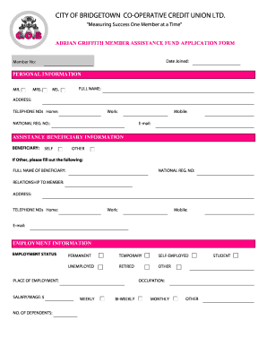 Fillable Online Adrian Griffith Member Assistance Fund Application Form ...