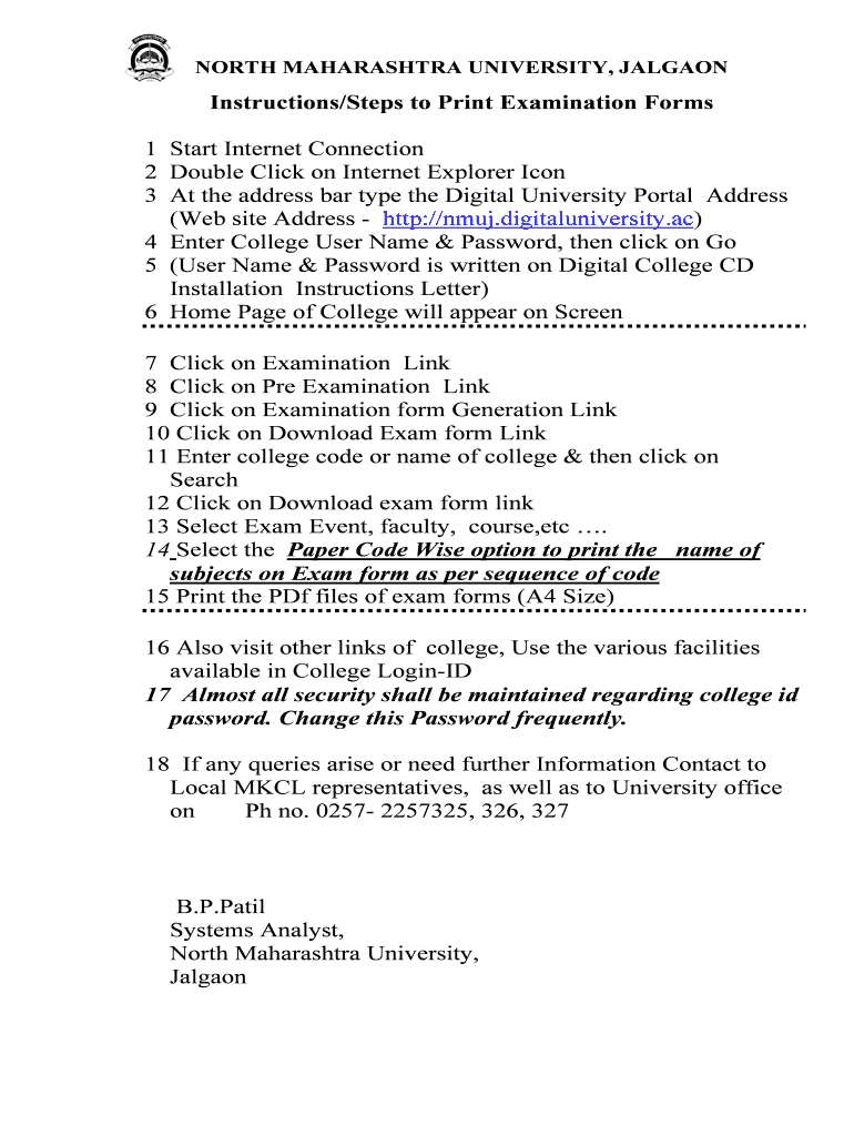 Fillable Online apps nmu ac InstructionsSteps to Print Examination ...