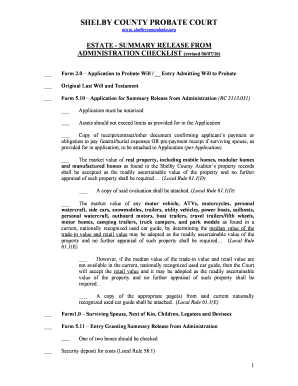 Fillable Online ESTATE - SUMMARY RELEASE FROM Fax Email Print - pdfFiller