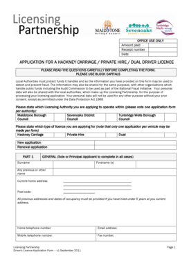 Fillable Online Application for a hackney carriage private hire dual ...