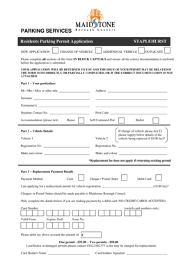 Fillable Online PARKING SERVICES Residents Parking Permit Application ...