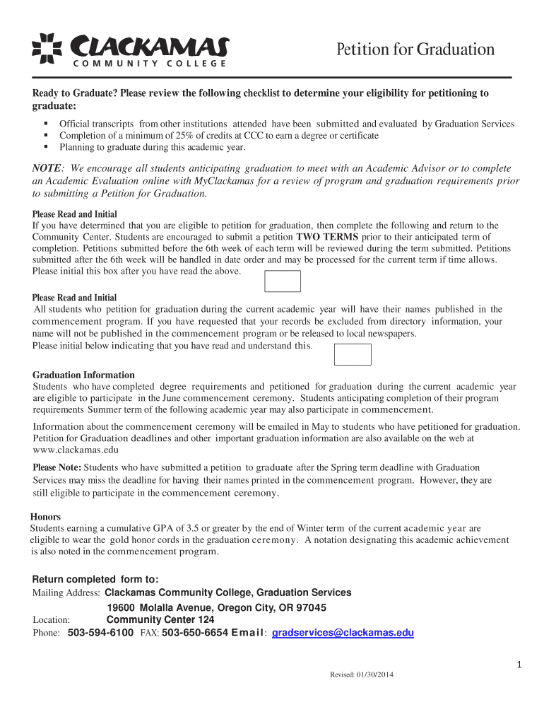 Fillable Online Petition for Graduation form - Clackamas Community ...