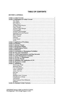 Fillable Online musicalartists TABLE OF CONTENTS - American Guild of ...