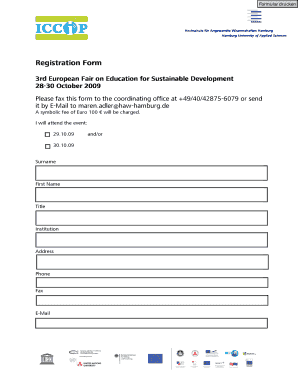 Fillable Online Registration Form - HAW Hamburg Fax Email Print - pdfFiller