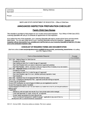 Fillable Online ANNOUNCED INSPECTION PREPARATION CHECKLIST Fax Email ...