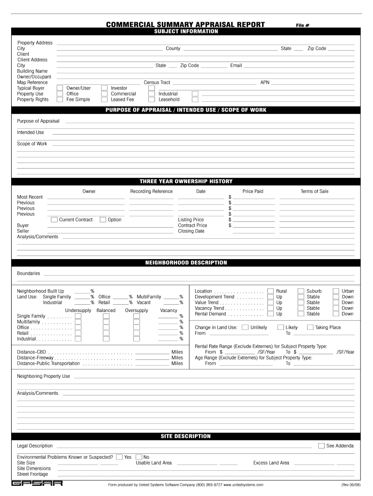 Fillable Online COMMERCIAL SUMMARY APPRAISAL REPORT SUBJECT INFORMATION ...