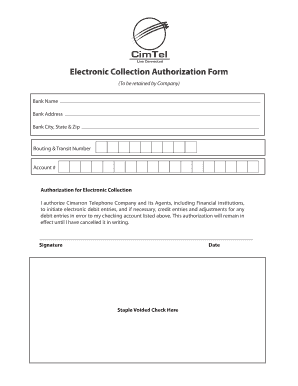 Fillable Online Electronic Collection Authorization Form - CimTel! Fax Email Print - pdfFiller
