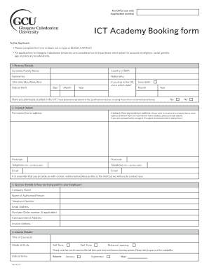 Fillable Online gcu ac ICT Academy Booking form - Glasgow Caledonian ...