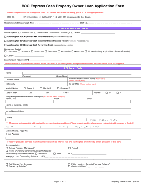 Fillable Online BOC Express Cash Property Owner Loan Application Form ...