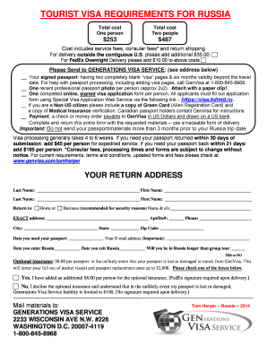 Fillable Online Visa Information for Russia - Generations Visa Services ...