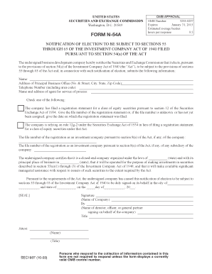 Fillable Online FORM N-54A - Securities and Exchange Commission Fax ...