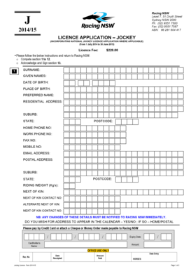 Fillable Online Jockey Licence Form 14-15 - Racing NSW Fax Email Print ...