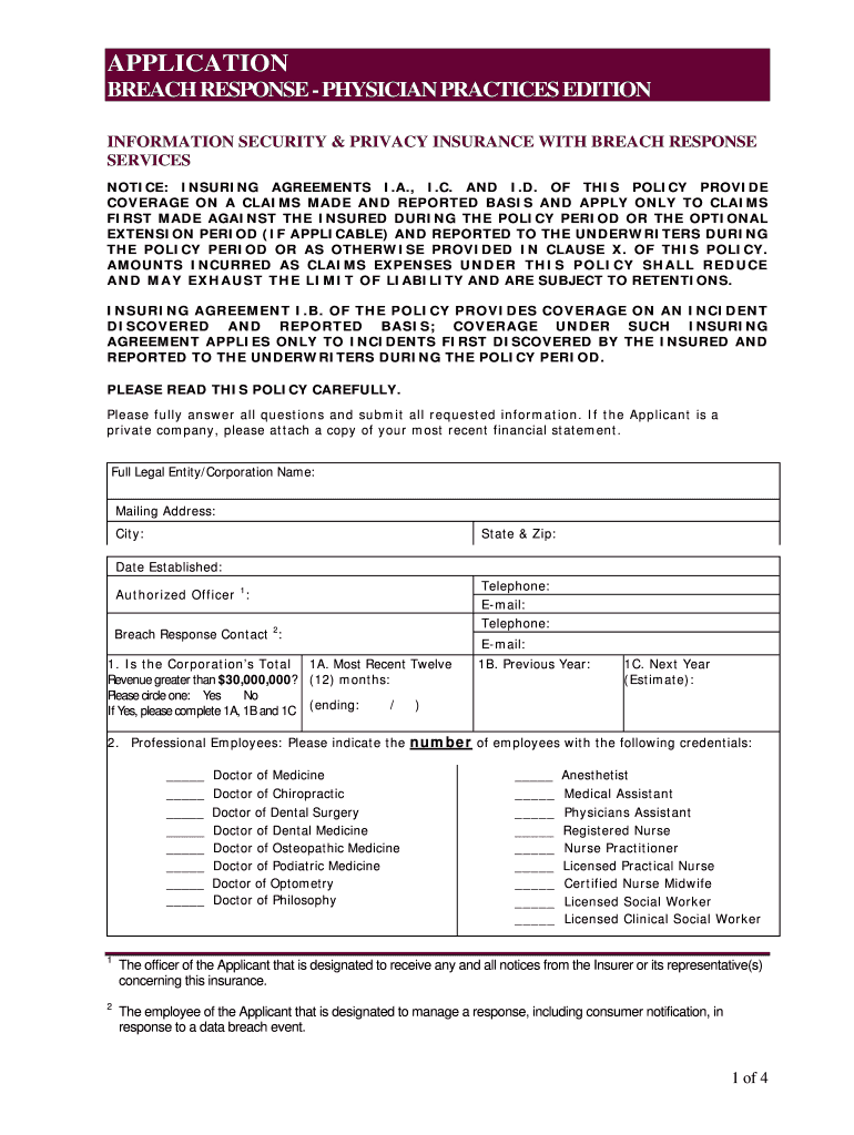 Fillable Online Breach Response Services Application Fax Email Print - pdfFiller