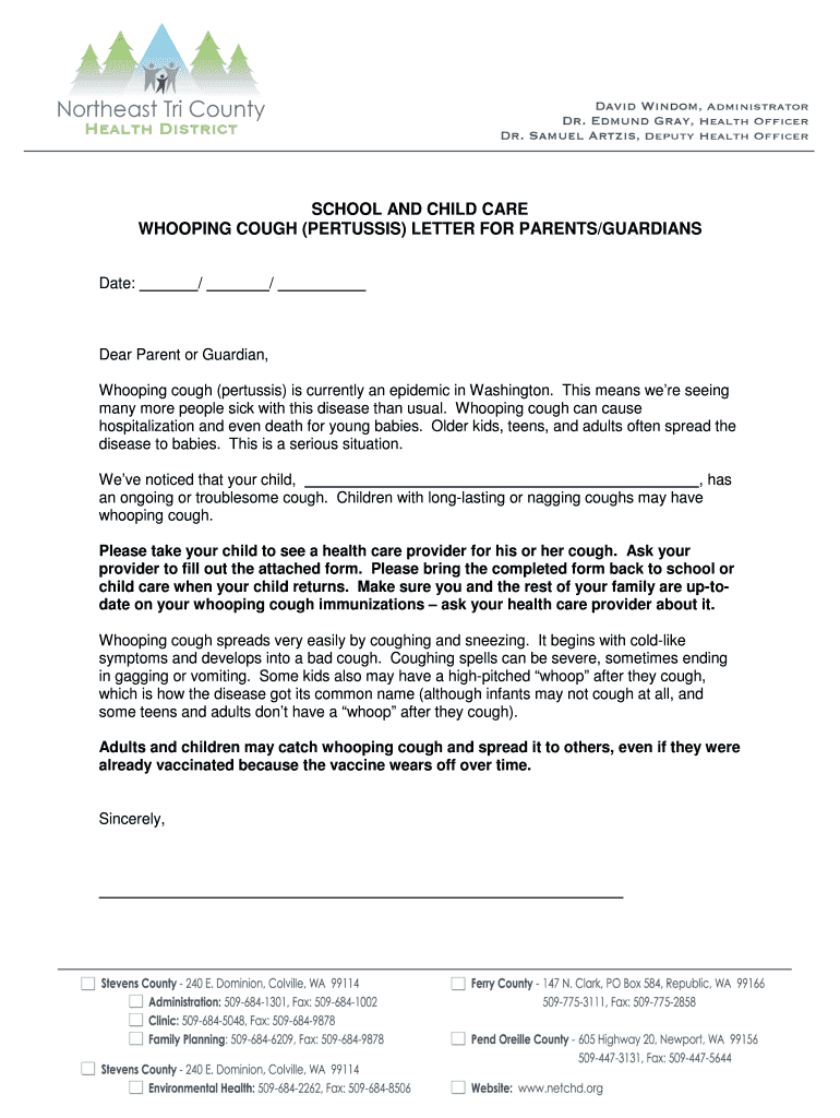 Fillable Online WHOOPING COUGH (PERTUSSIS) LETTER FOR PARENTS/GUARDIANS ...