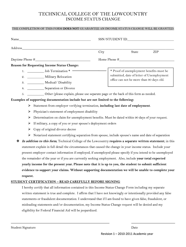 Fillable Online tcl 2010-2011 Income Status Change Request.docx - tcl ...