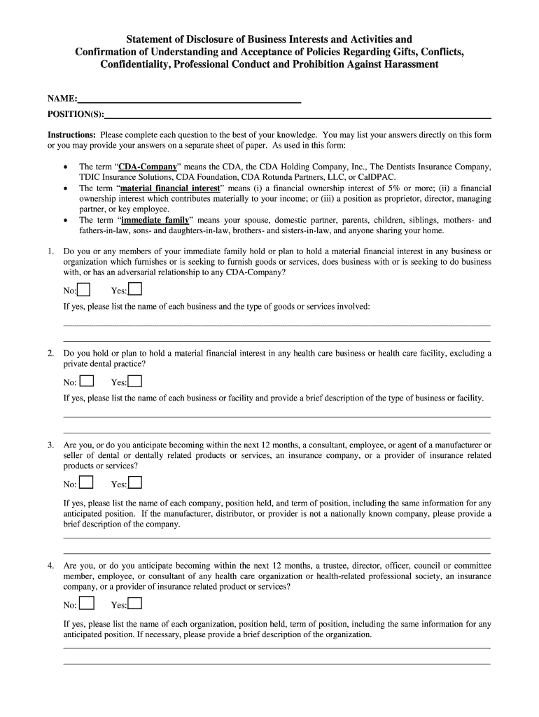 Fillable Online cda Statement of Disclosure Form Fax Email Print ...