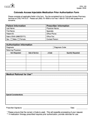 Fillable Online Colorado Access Injectable Medication Prior ...