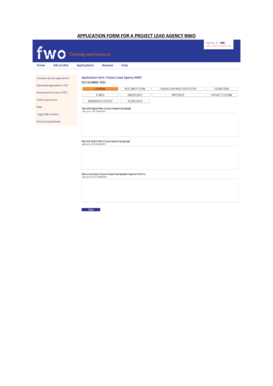 Fillable Online fwo APPLICATION FORM FOR A PROJECT LEAD AGENCY NWO ...
