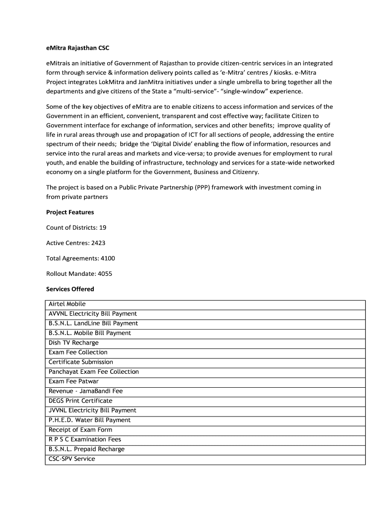 Fillable Online e-Mitra Project - DoITC - State Portal Fax Email Print ...