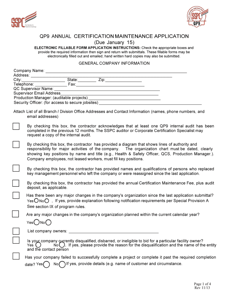 Fillable Online sspc QP9 Maintenance Application 11-13gld Fax Email ...