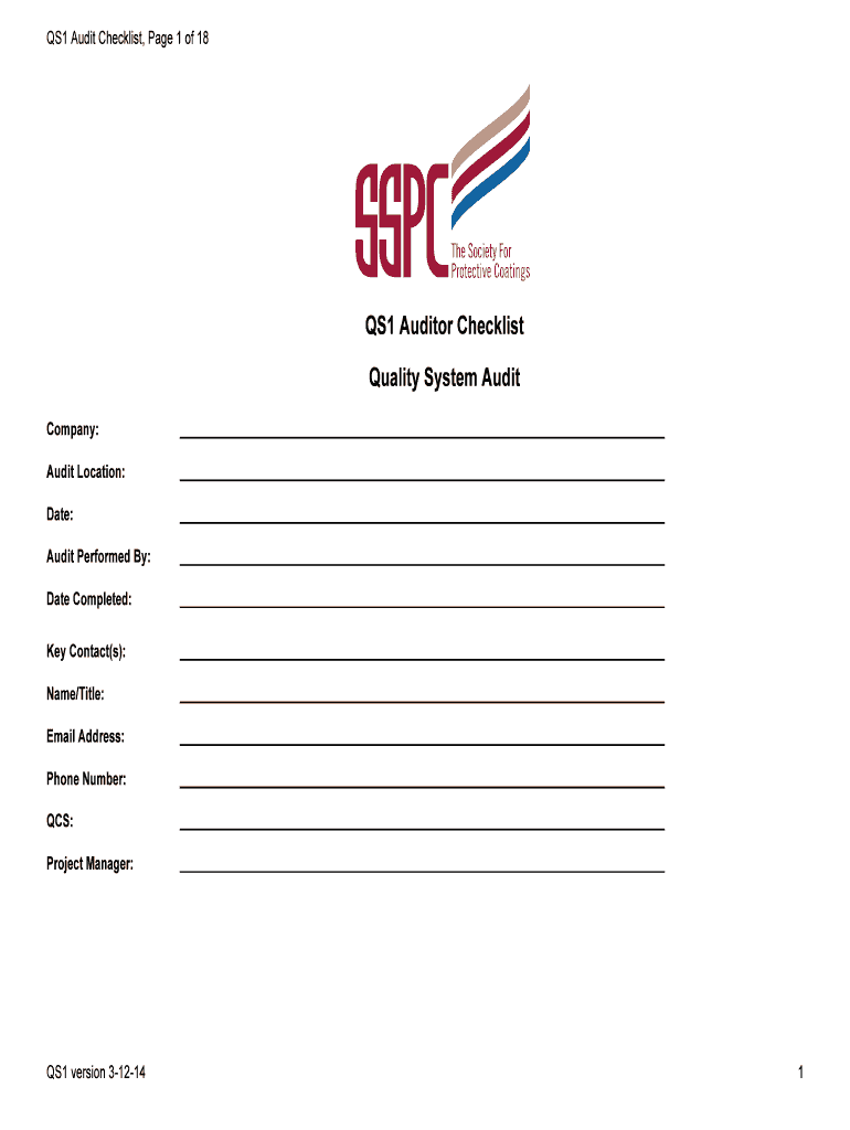Fillable Online sspc QS 1 Audit Checklist - The Society for Protective ...