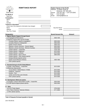 Fillable Online Eastern Synod Remittance Form 2014 Fax Email Print ...
