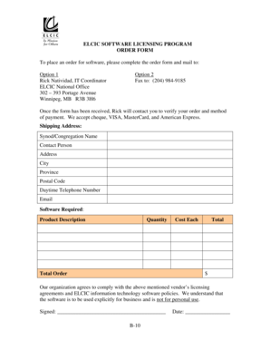 Fillable Online B-10 ELCIC SOFTWARE LICENSING PROGRAM ORDER FORM To ...