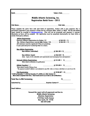 Fillable Online maswim 2015 Registration Batch Form - Middle Atlantic Swimming - maswim Fax ...