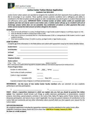 Fillable Online uaa alaska Justice Center Tuition Waiver Application ...