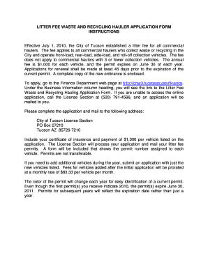 Fillable Online LITTER FEE WASTE AND RECYCLING HAULER APPLICATION FORM ...