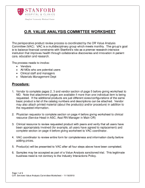 Fillable Online OR VALUE ANALYSIS COMMITTEE WORKSHEET - OR Manager Fax ...