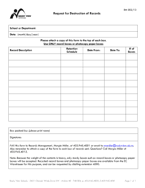Fillable Online rockyview ab RM002 Request for Destruction of Records ...
