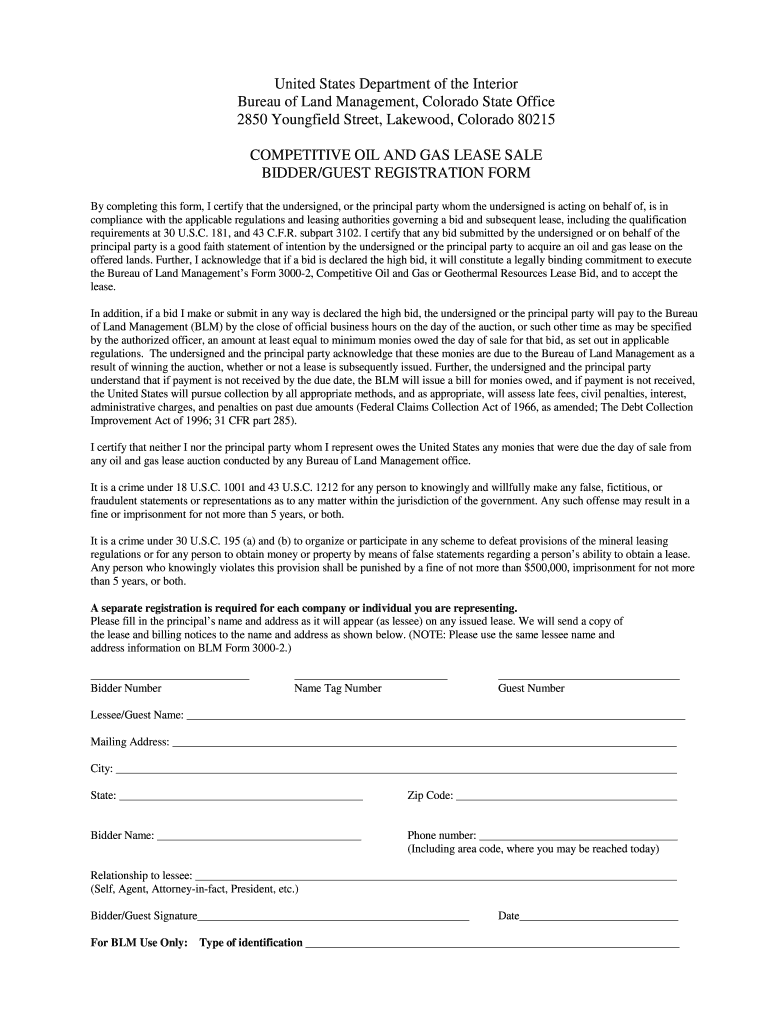 Fillable Online blm Bureau of Land Management, Colorado State Office ...