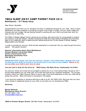 Fillable Online ymcagbc YMCA SLEEP AWAY CAMP PARENT PACK 2014 - YMCA OF ...