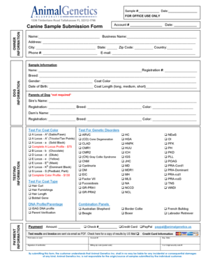 Fillable Online Canine Test Submission Form (pdf) - Animal Genetics Fax ...