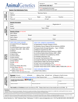 Fillable Online Equine Test Submission Form Name: #: - Animal Genetics ...
